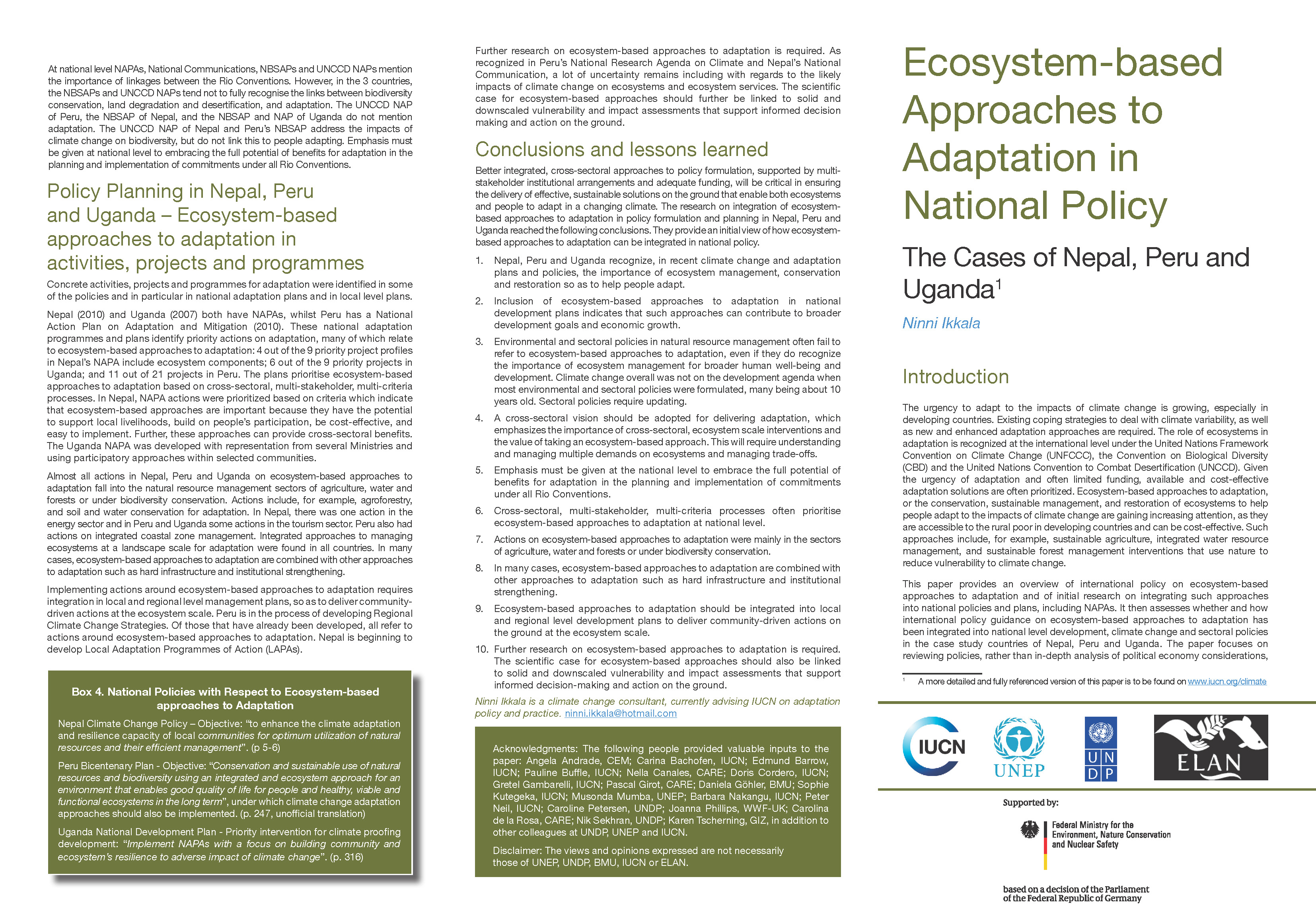 IUCN (2011) Ecosystem-based Approaches to Adaptation in National Policy: The Cases of Nepal ...