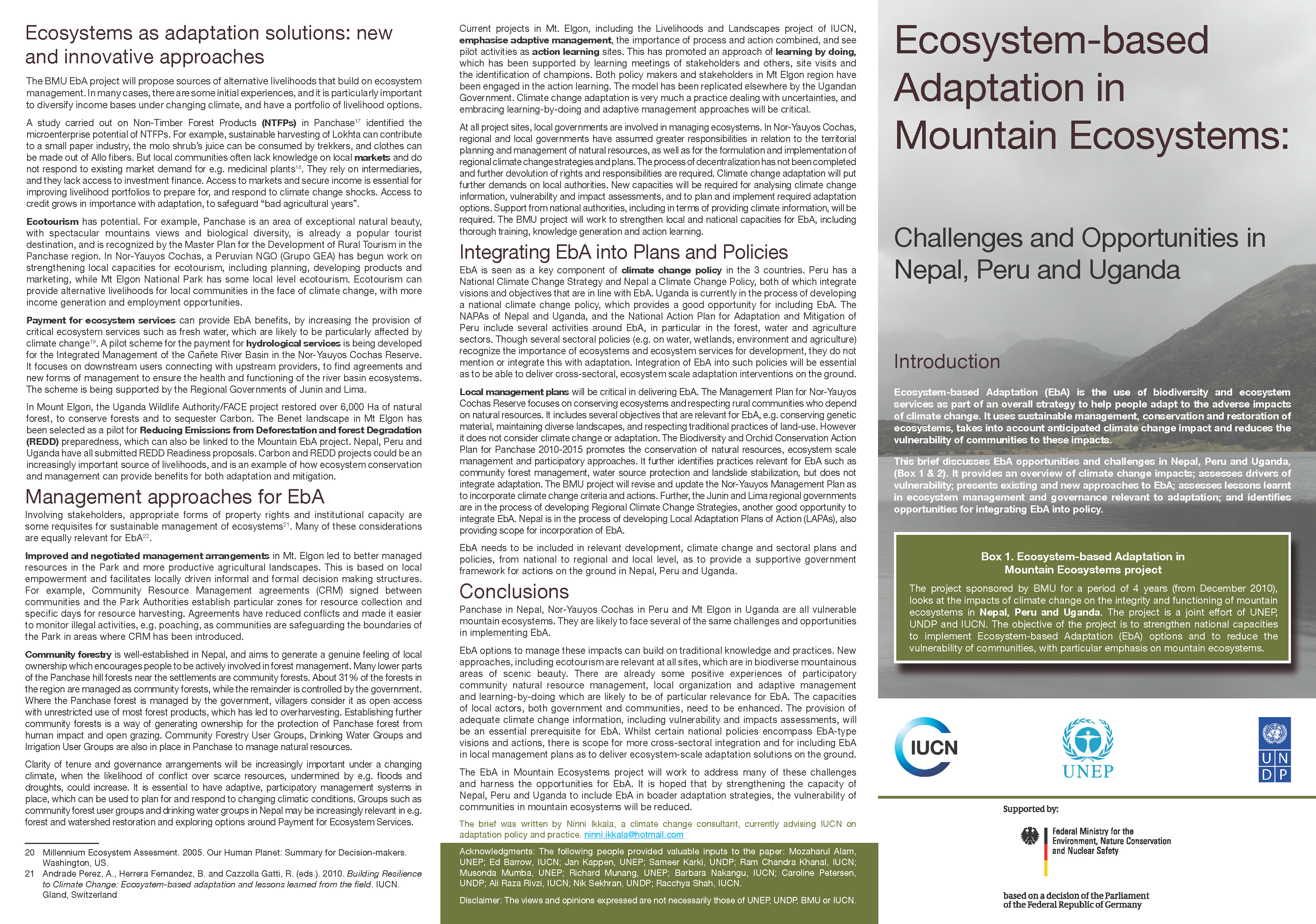 IUCN (2011) Ecosystem-based Adaptation in Mountain Ecosystems ...