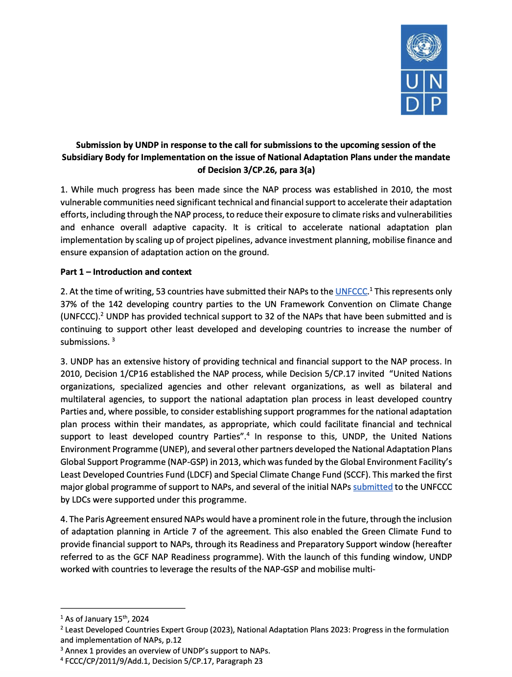 Submission by UNDP in response to the call for submissions to the ...