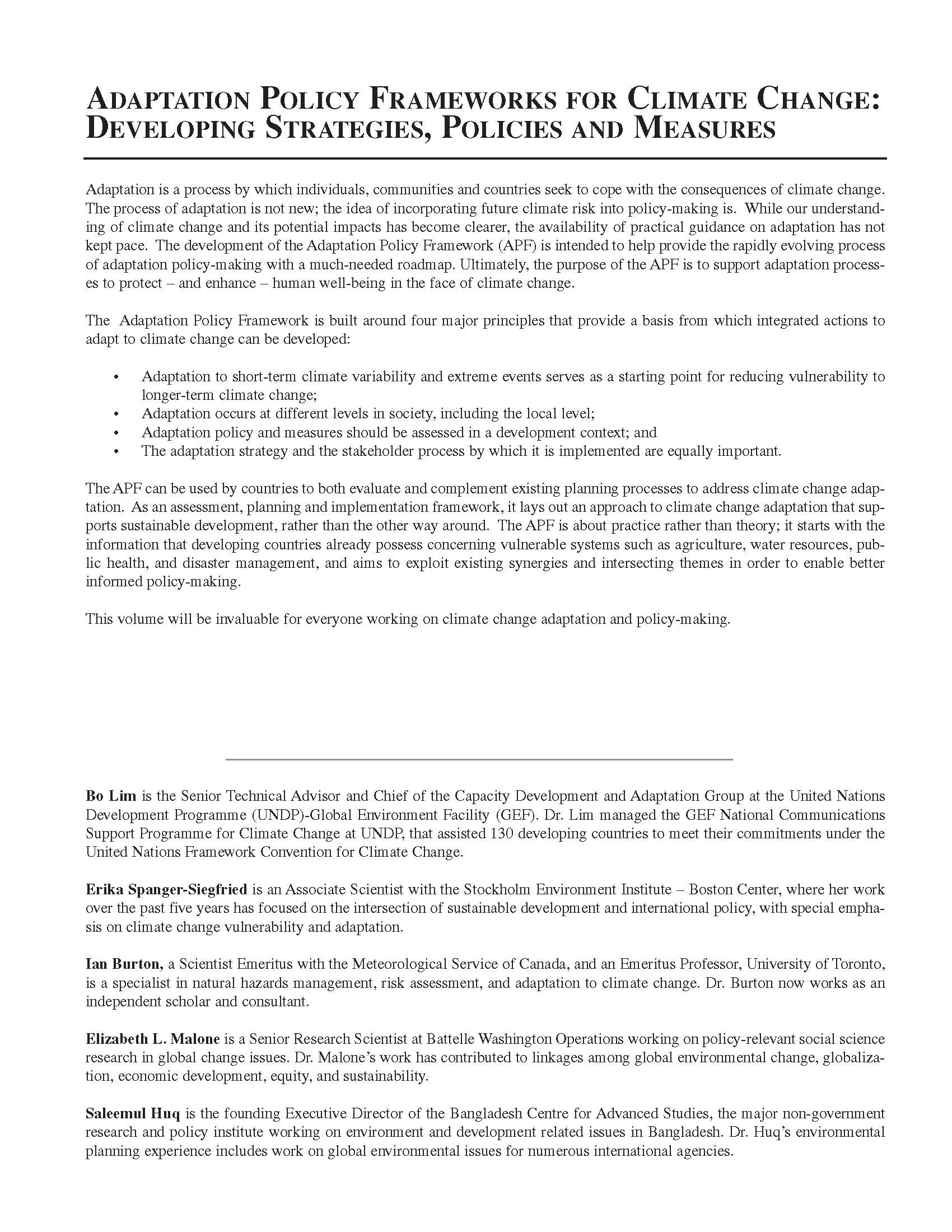 Adaptation Policy Frameworks for Climate Change - Developing Strategies ...