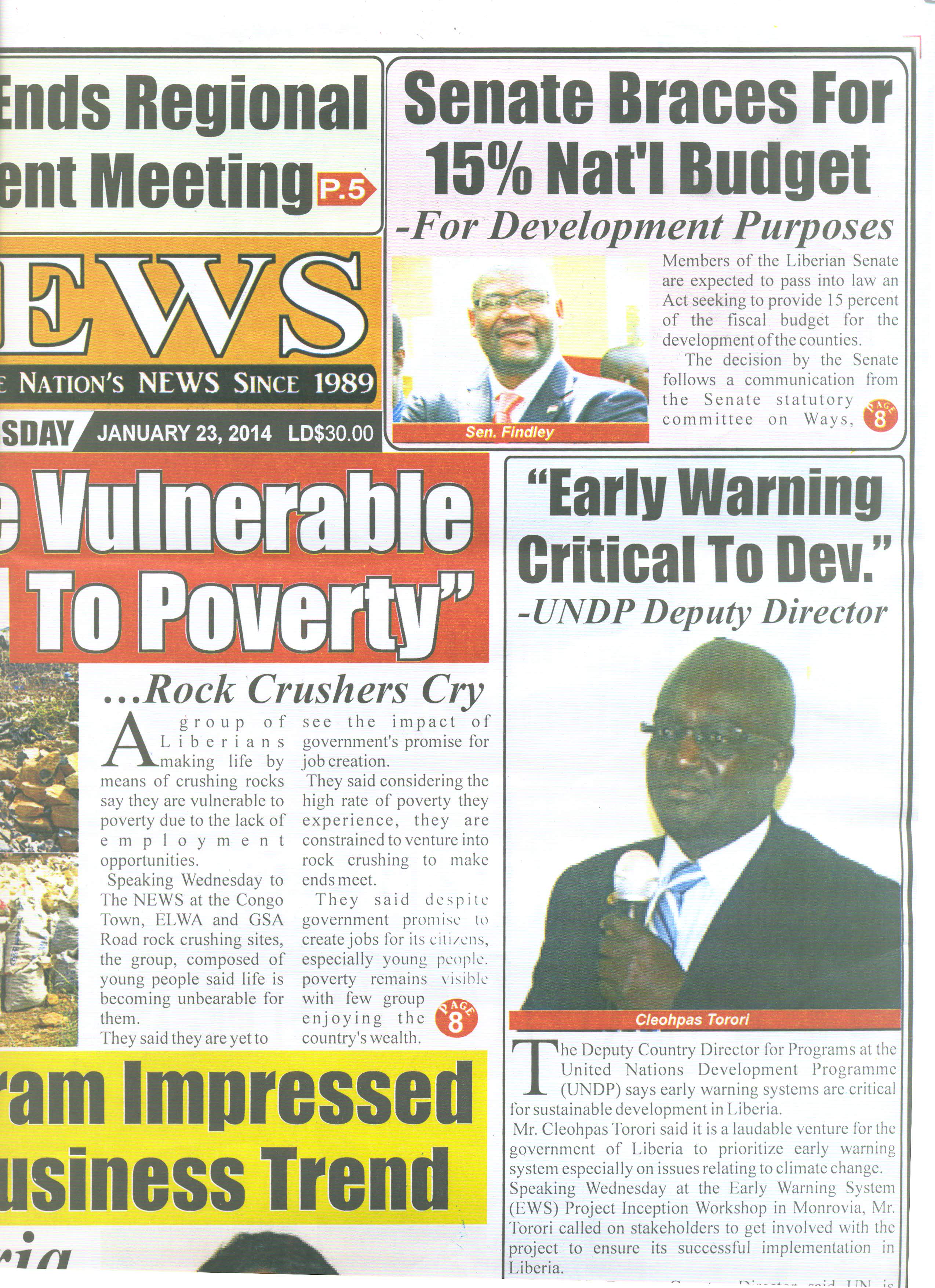 Agenda for EWS workshop Liberia | UNDP Climate Change Adaptation