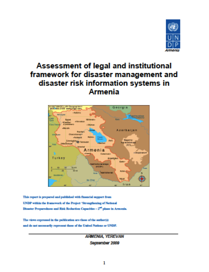 Armenia's Assessment of Legal and Institutional Framework for Disaster ...