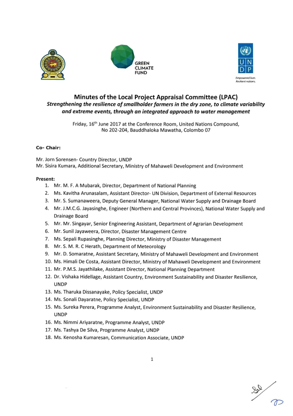 Local Project Appraisal Committee (LPAC) meeting minutes - GCF Sri ...