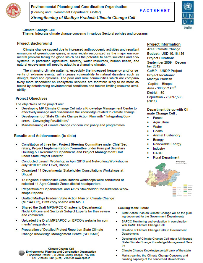 Strengthening of Madhya Pradesh Climate Change Cell - Factsheet 2012 | UNDP Climate Change ...