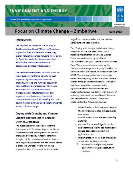 Focus on Climate Change Zimbabwe - April 2013 | UNDP Climate Change ...