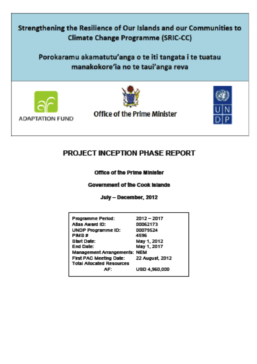 Cook Islands – AF Inception Report | UNDP Climate Change Adaptation