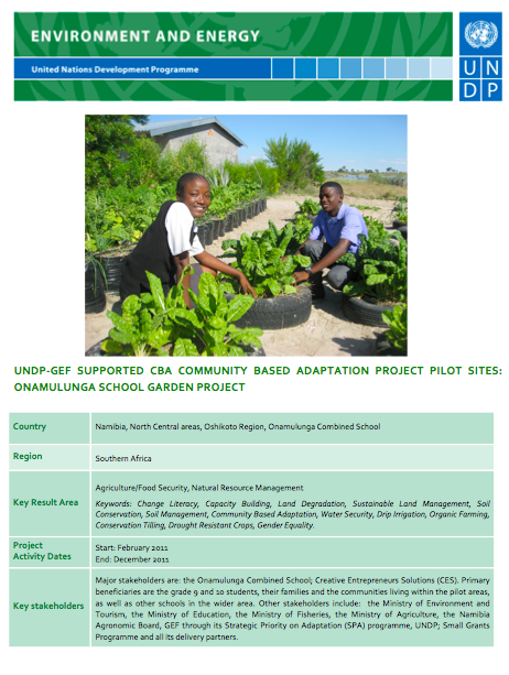 Community Based Adaptation Project Pilot Sites: Onamulunga School ...