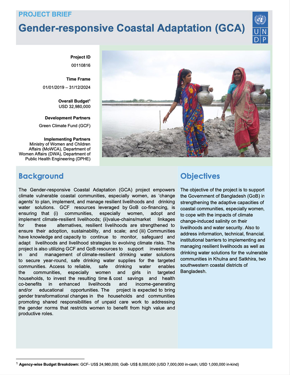 Project brief | GCA Bangladesh | UNDP Climate Change Adaptation