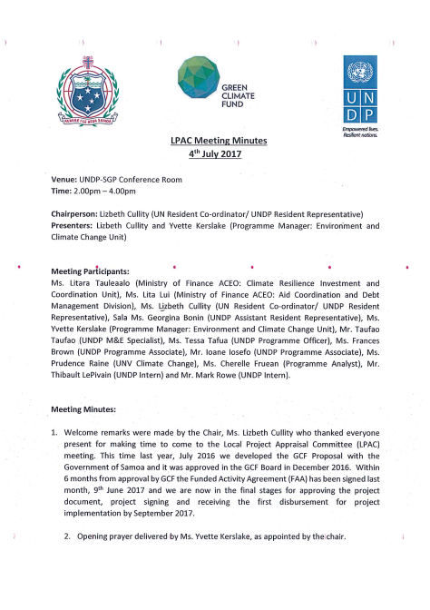 Local Project Appraisal Committee (LPAC) meeting minutes - GCF Samoa ...
