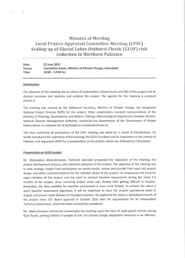 Local Project Appraisal Committee (LPAC) meeting minutes - GCF Pakistan ...