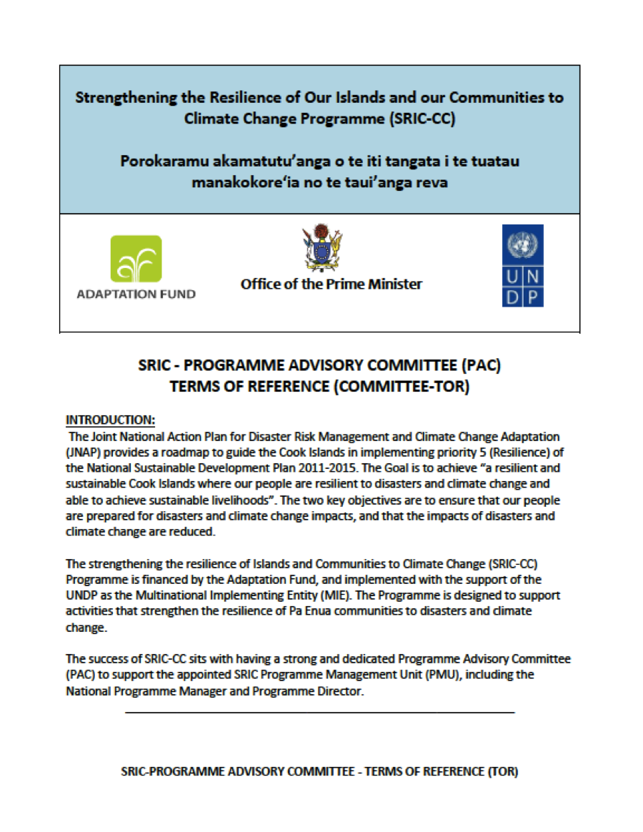 Cook Islands – AF PAC Terms of Reference (TOR) | UNDP Climate Change ...