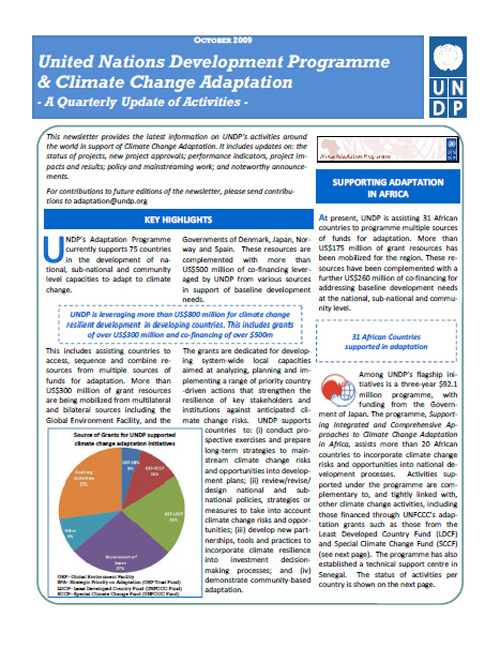 United Nations Development Programme & Climate Change Adaptation - A Quarterly Update of ...