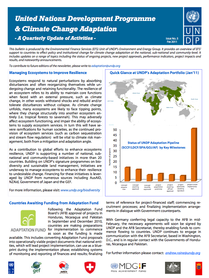 United Nations Development Programme & Climate Change Adaptation - A Quarterly Update of ...